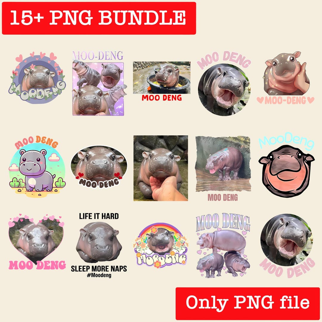 Bundle Moo Deng PNG, Digital Download, Baby Hippo Png, Moo Deng PNG ...