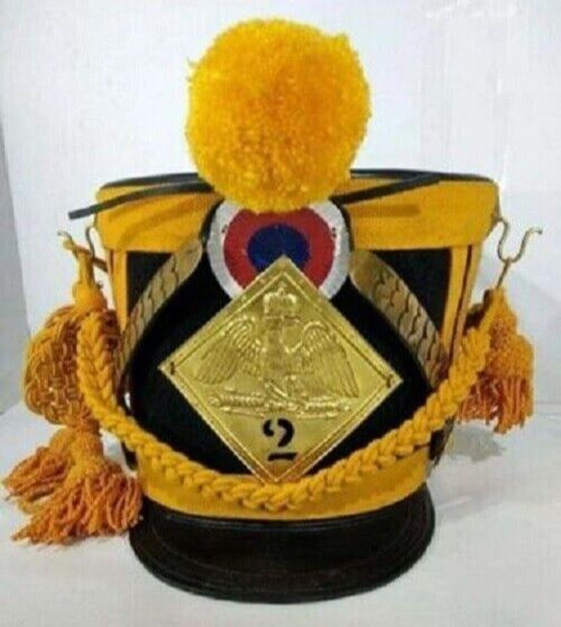French Napoleonic Leather Officer Shako Helmet With 2 No. Brass Plate ...