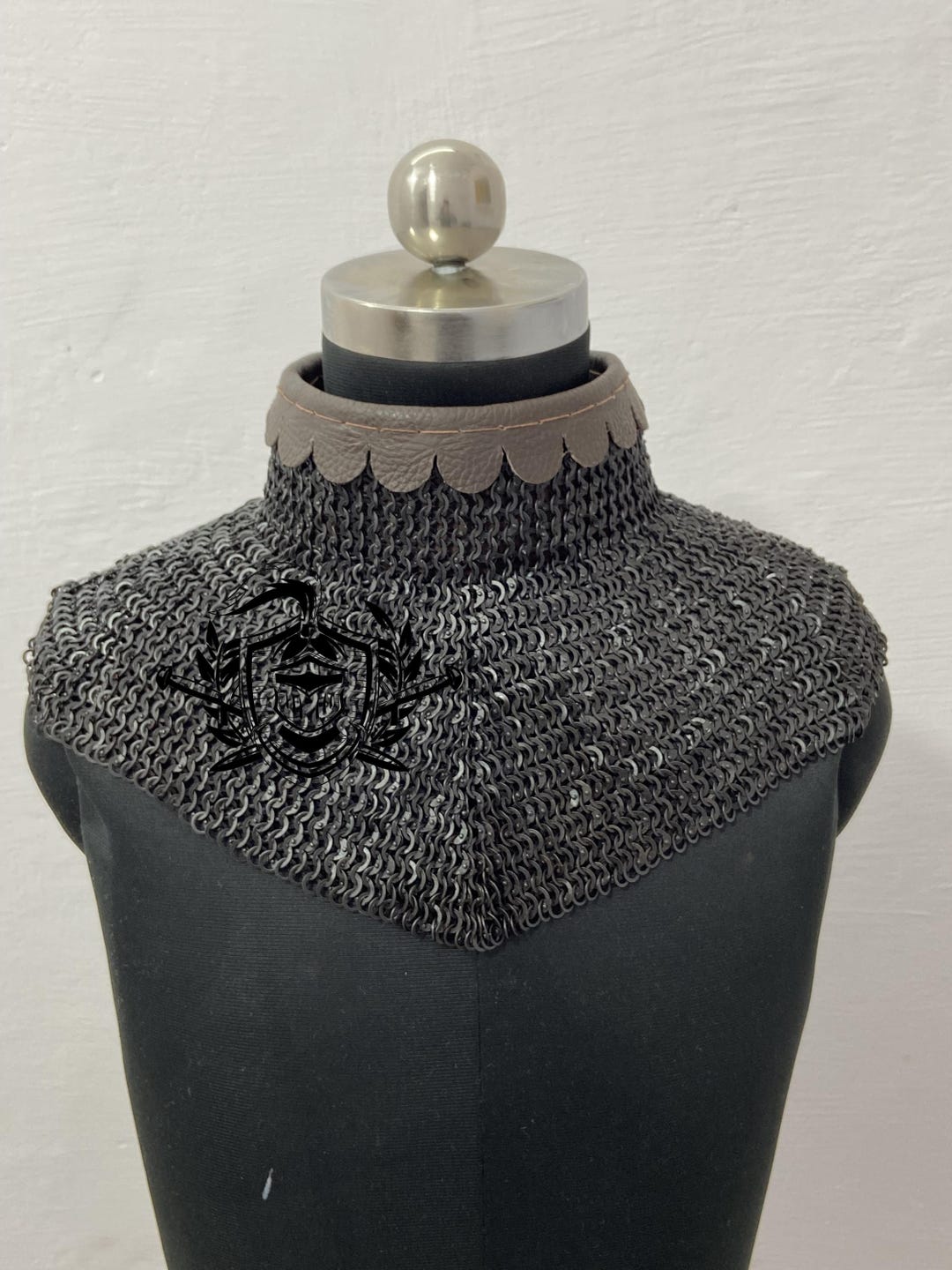Chainmail Collar, Medieval Gorget 6 Mm Flat Ring Rivet Black Finish Chainmail Gorget for Larp ...