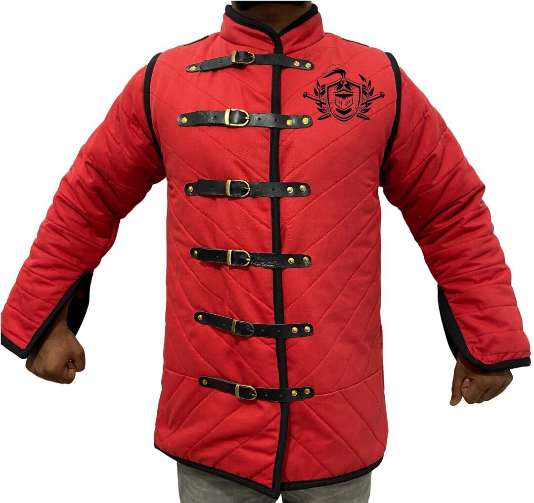Medieval Thick Padded Cotton Red Gambeson Handmade Thick Padded Jacket ...