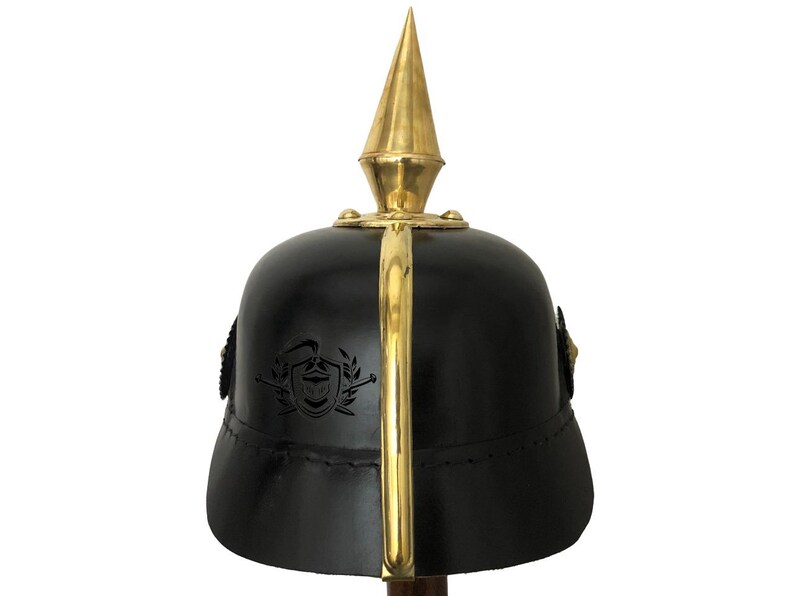 Leather German Prussian Pickelhaube Leather Helmet LARP, Cosplay ...