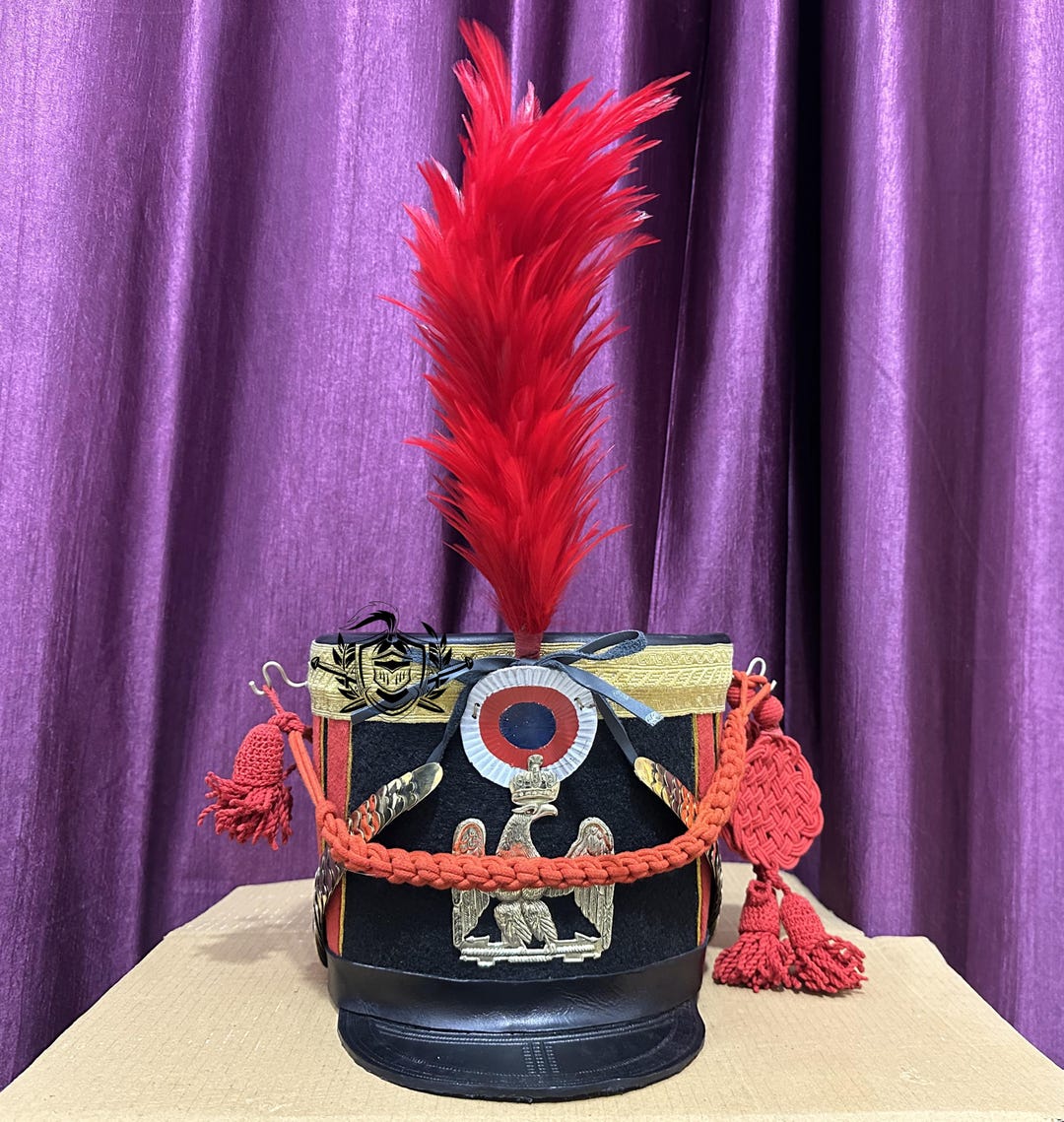 Napoleonic Leather Shako Helmet: French Military Cosplay With Red Plume ...