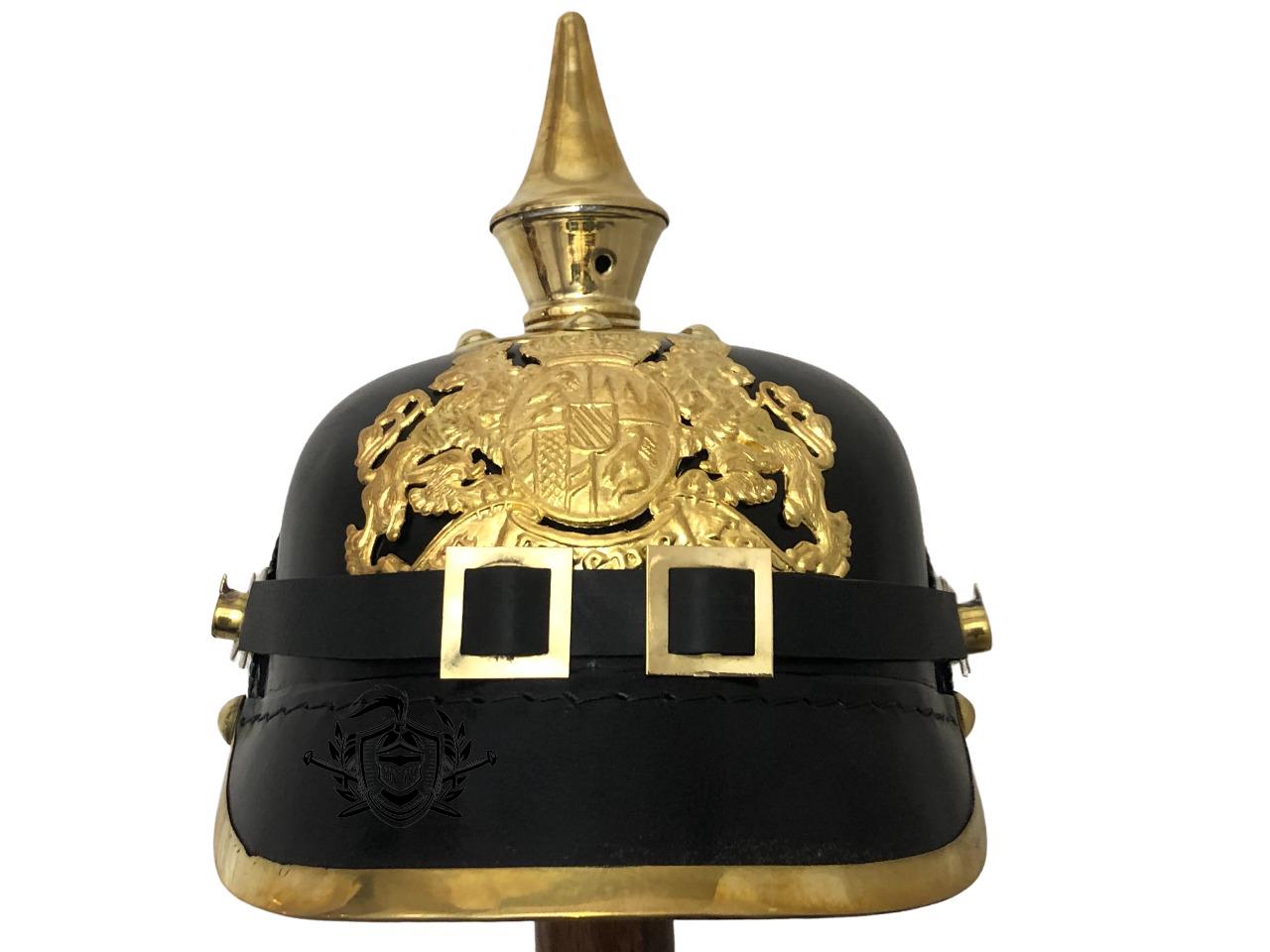 German Pickelhaube Leather Prussian Bavarian Helmet LARP, Cosplay ...