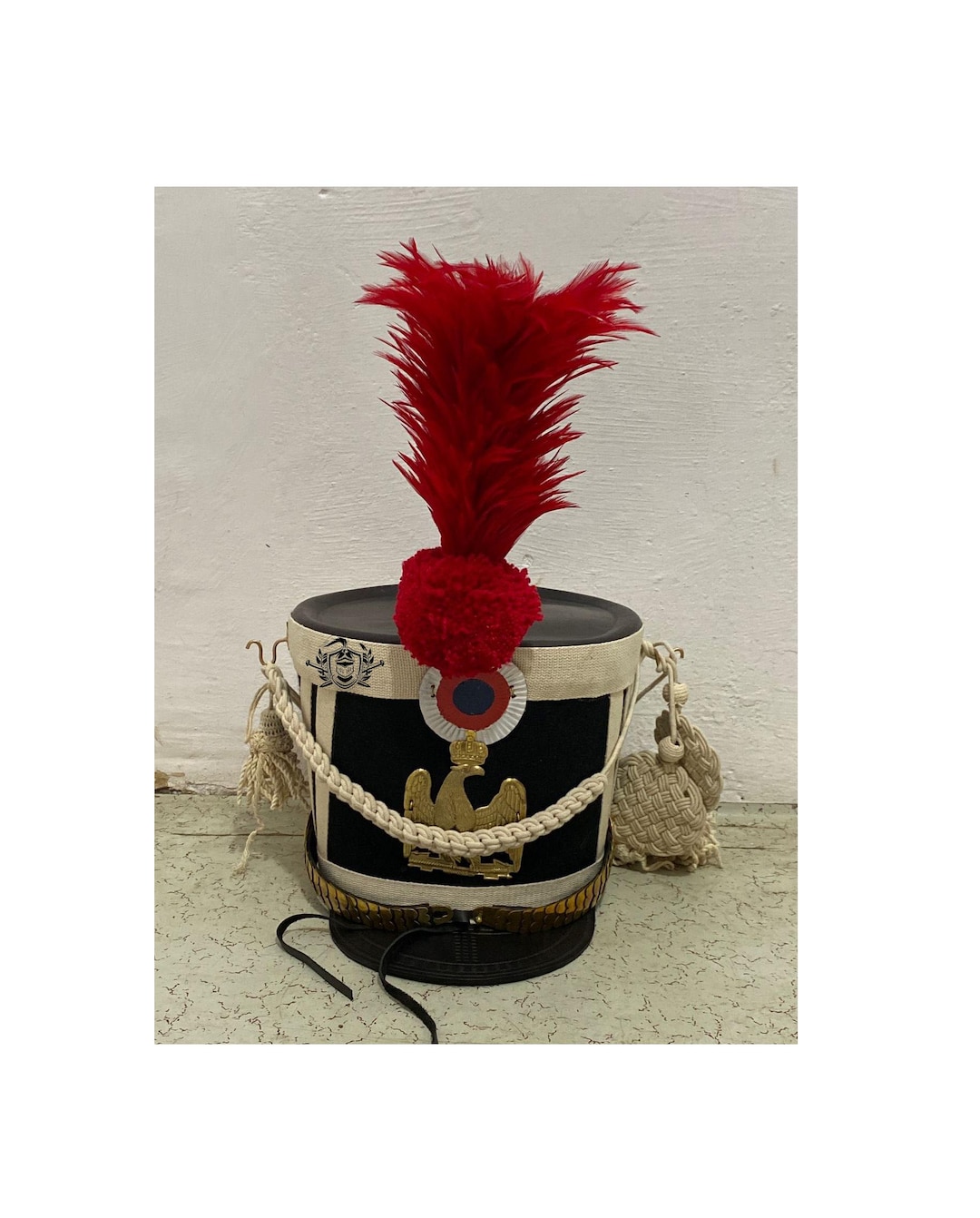 French Napoleonic Shako Helmet: Cowhide, Red Pom Pom, Cosplay ...
