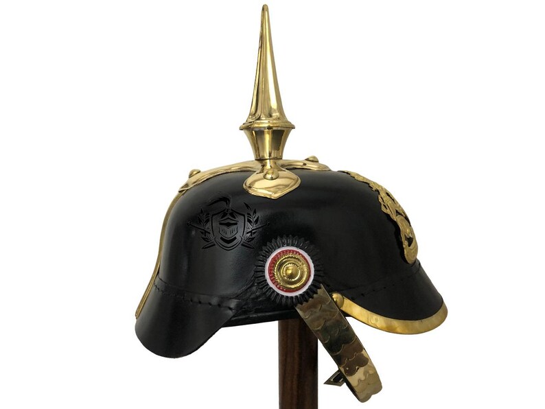 Leather Prussian Imperial Pickelhaube German Leather Helmet LARP ...