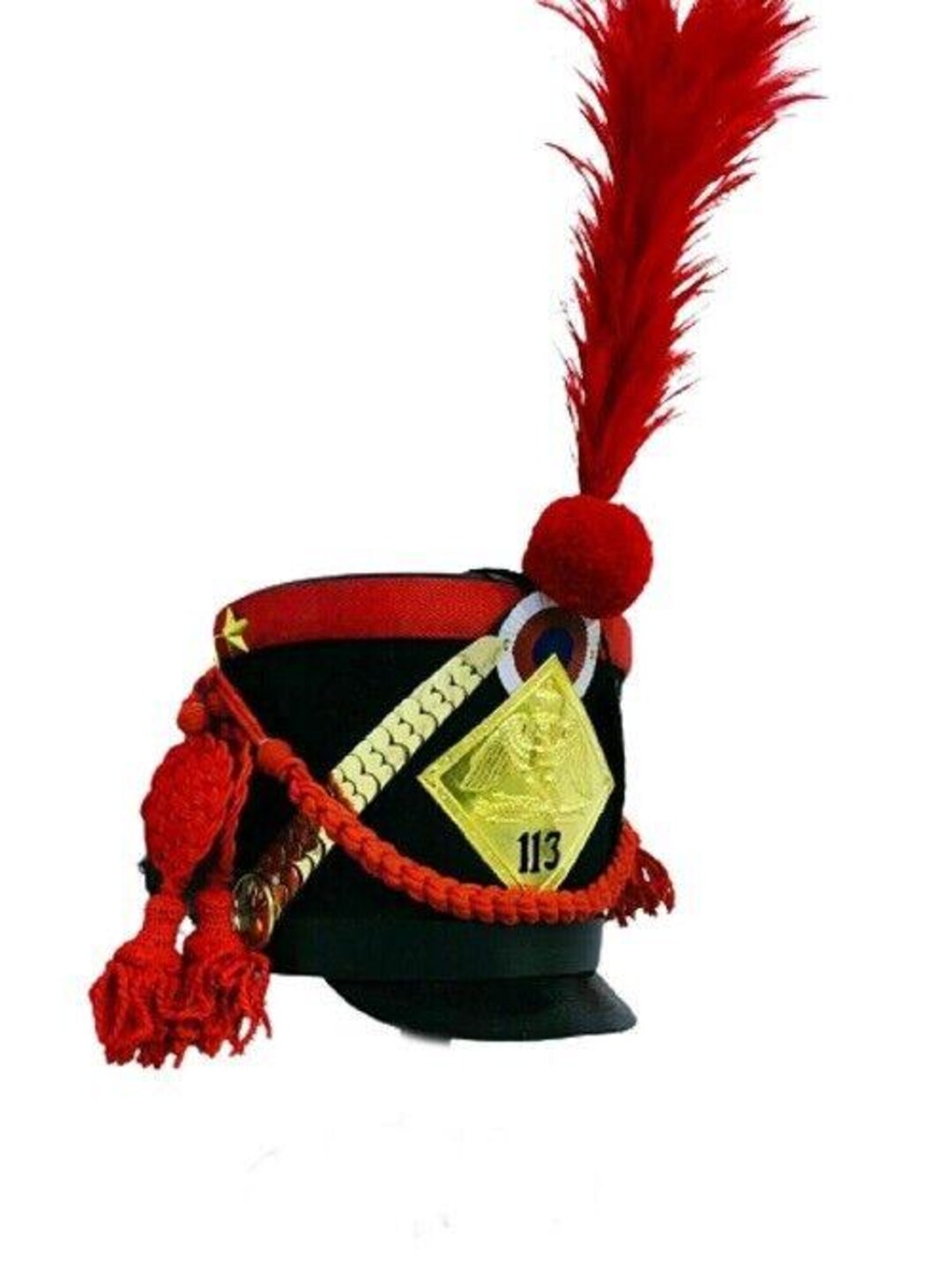 French Napoleonic Leather Shako Helmet Black Color With Red Plume or ...