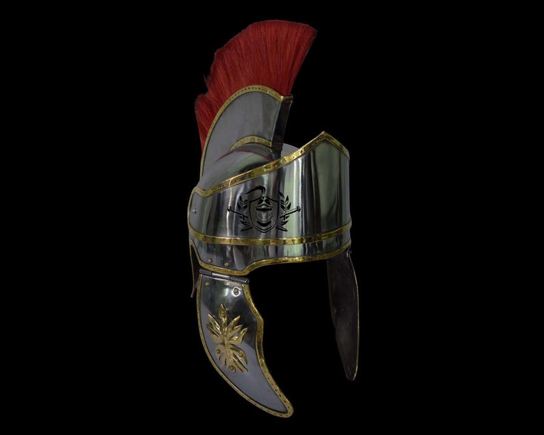 Roman Attic Helmet With Red Plume 18 Gauge Mild Steel Roman Helmet for ...