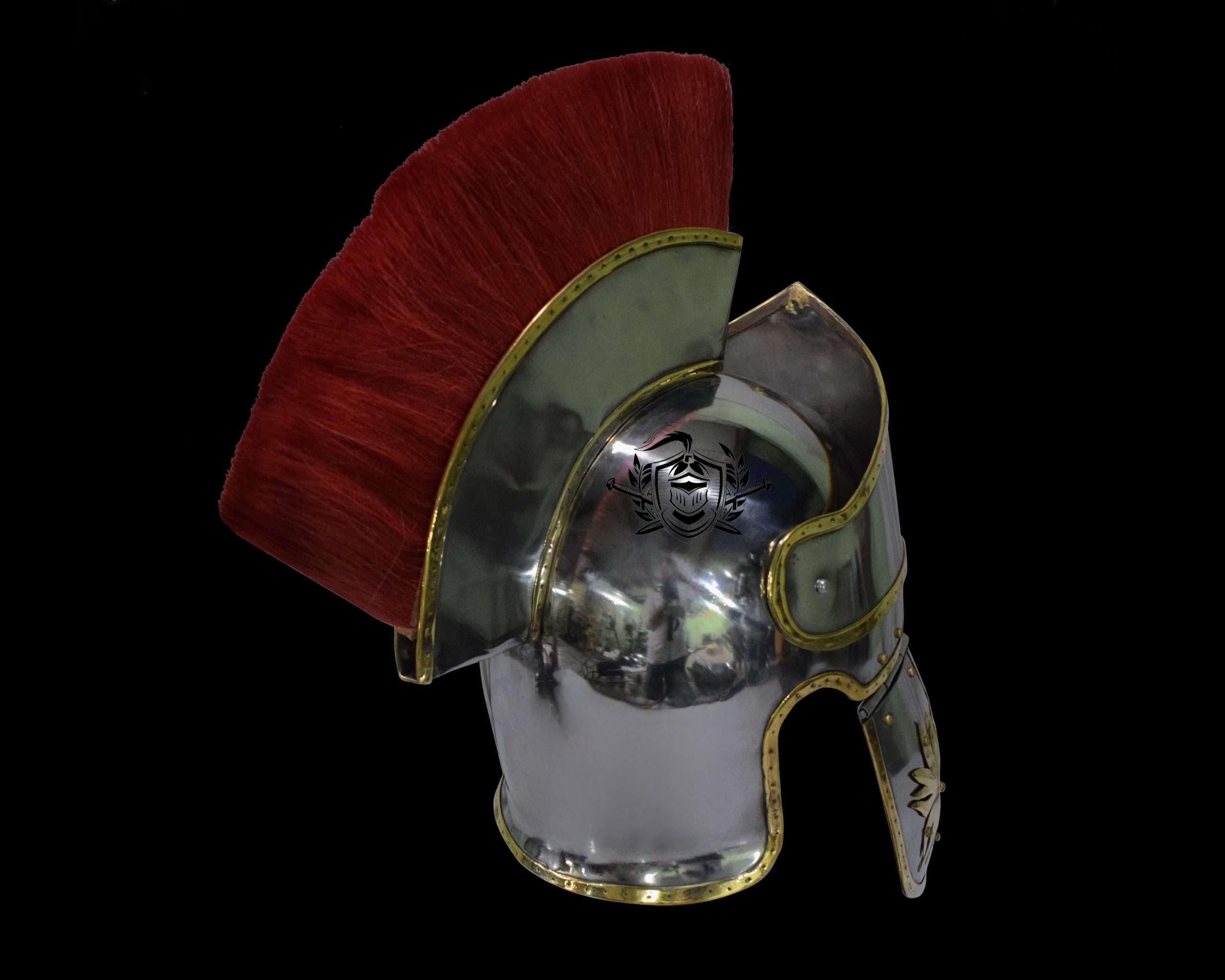 Roman Attic Helmet With Red Plume 18 Gauge Mild Steel Roman Helmet for ...
