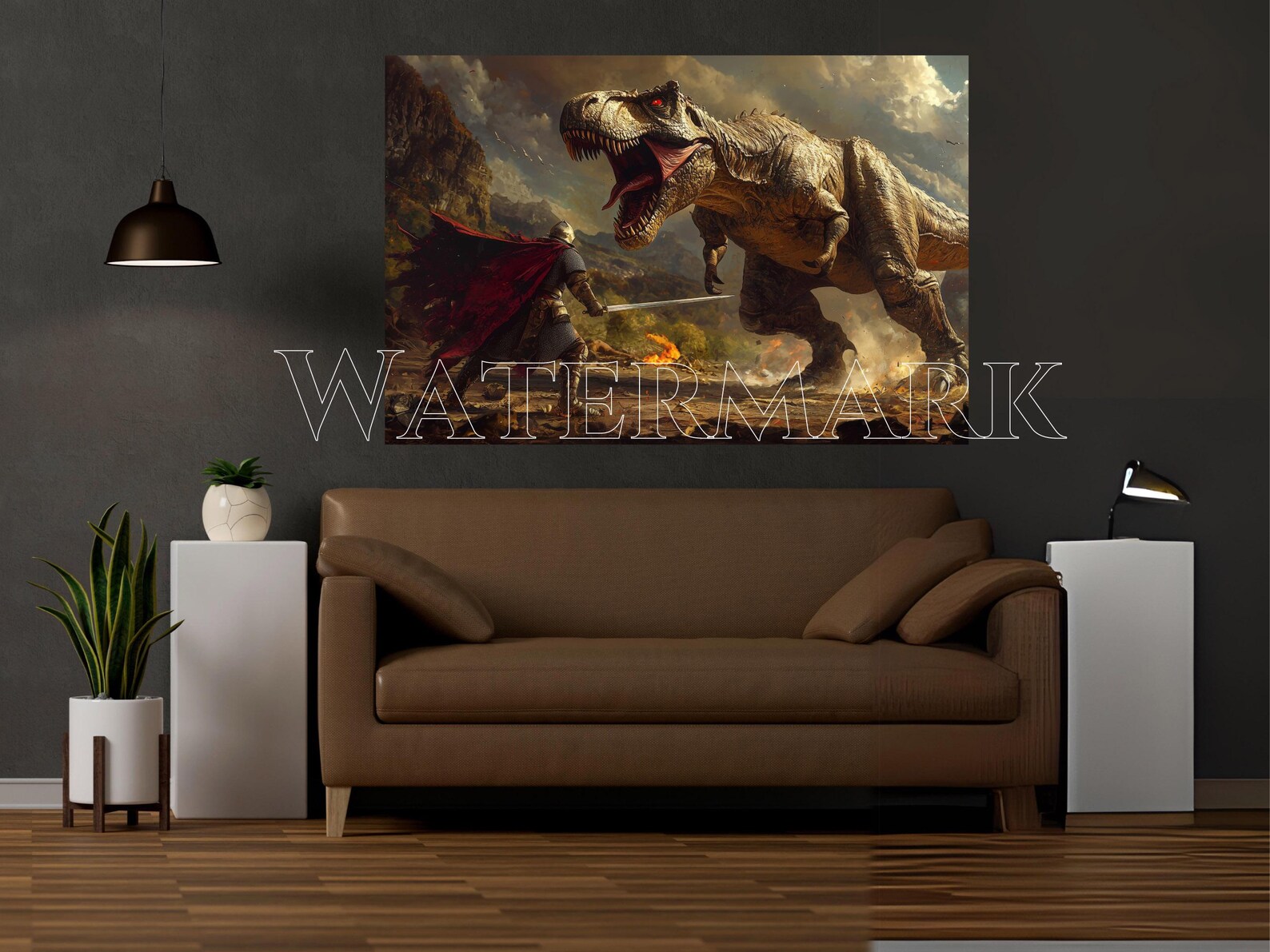Knight Battling a Tyrannosaurus Rex Poster Knight Vs. T-rex Wall Art ...