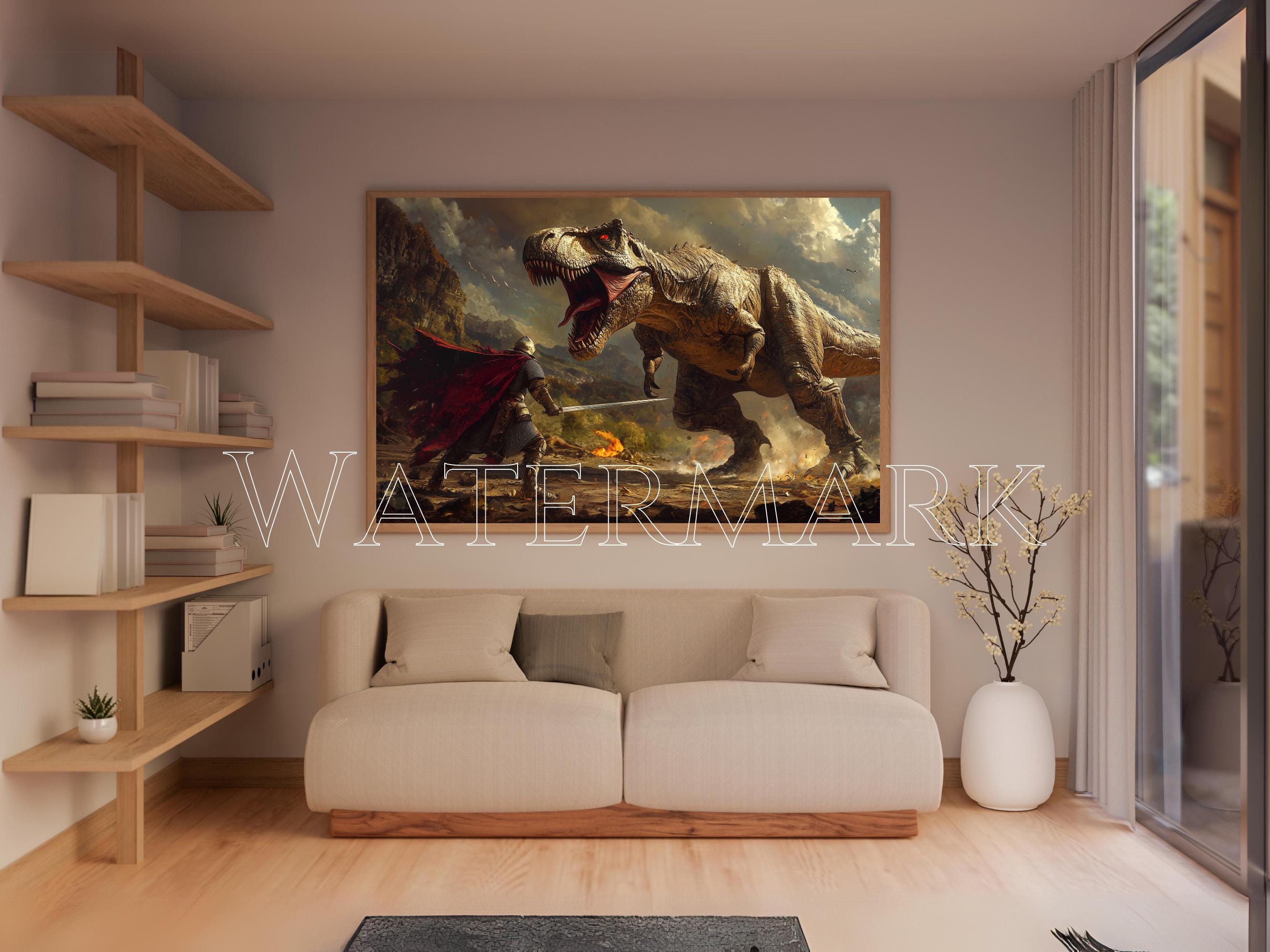 Knight Battling a Tyrannosaurus Rex Poster Knight Vs. T-rex Wall Art ...