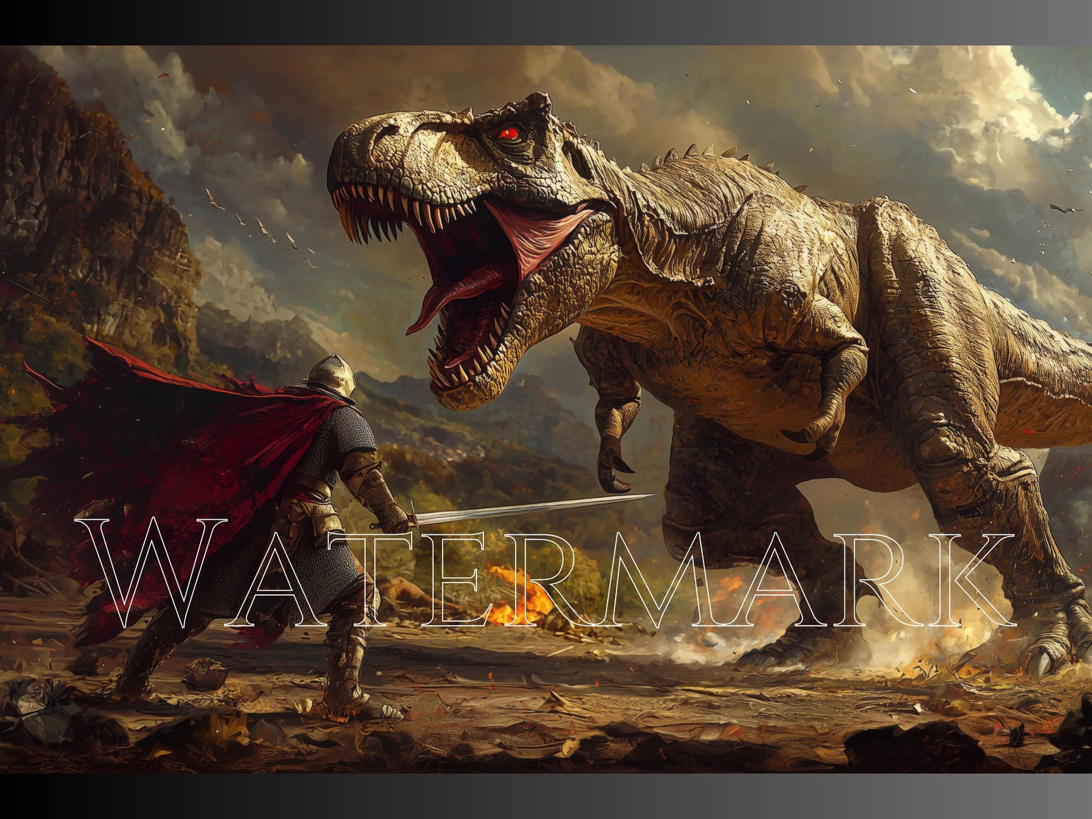 Knight Battling a Tyrannosaurus Rex Poster Knight Vs. T-rex Wall Art ...