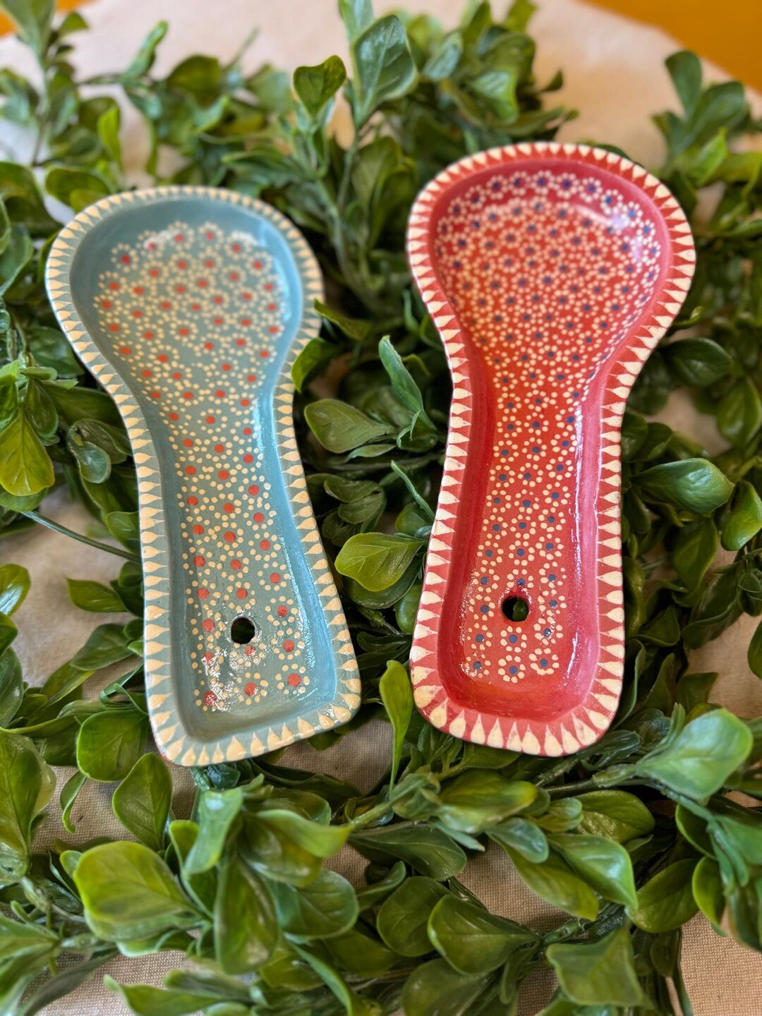 Handmade Mexican Barro Spoon Rest, Colorful Kitchen Decor - Etsy