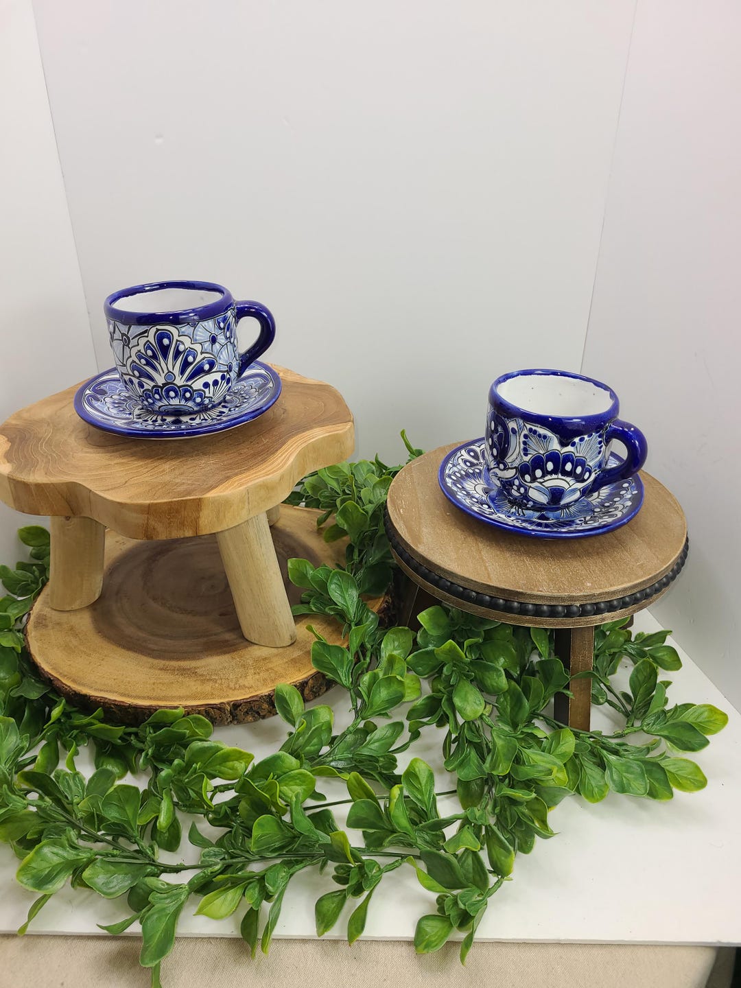 Talavera Blue Coffee Cup Set / Tea Set - Juego De Taza Talavera- Hecho ...