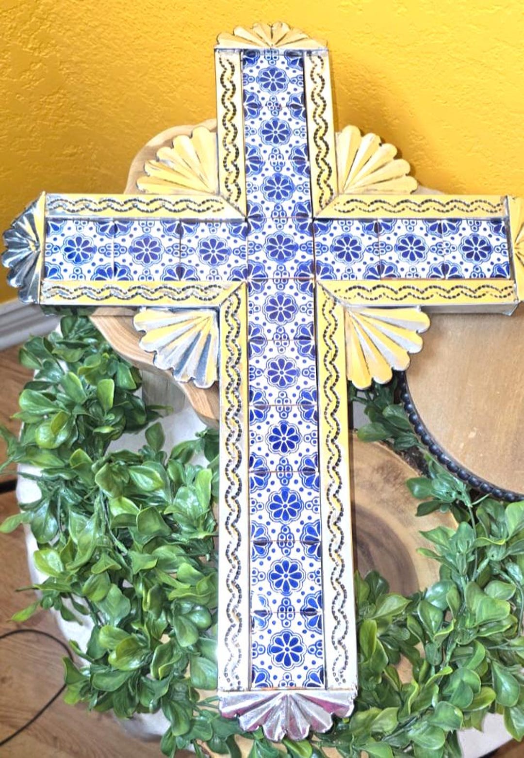 Large Tin Cross With Talavera Tiles: Handmade Mexican Wall Art (28in ...