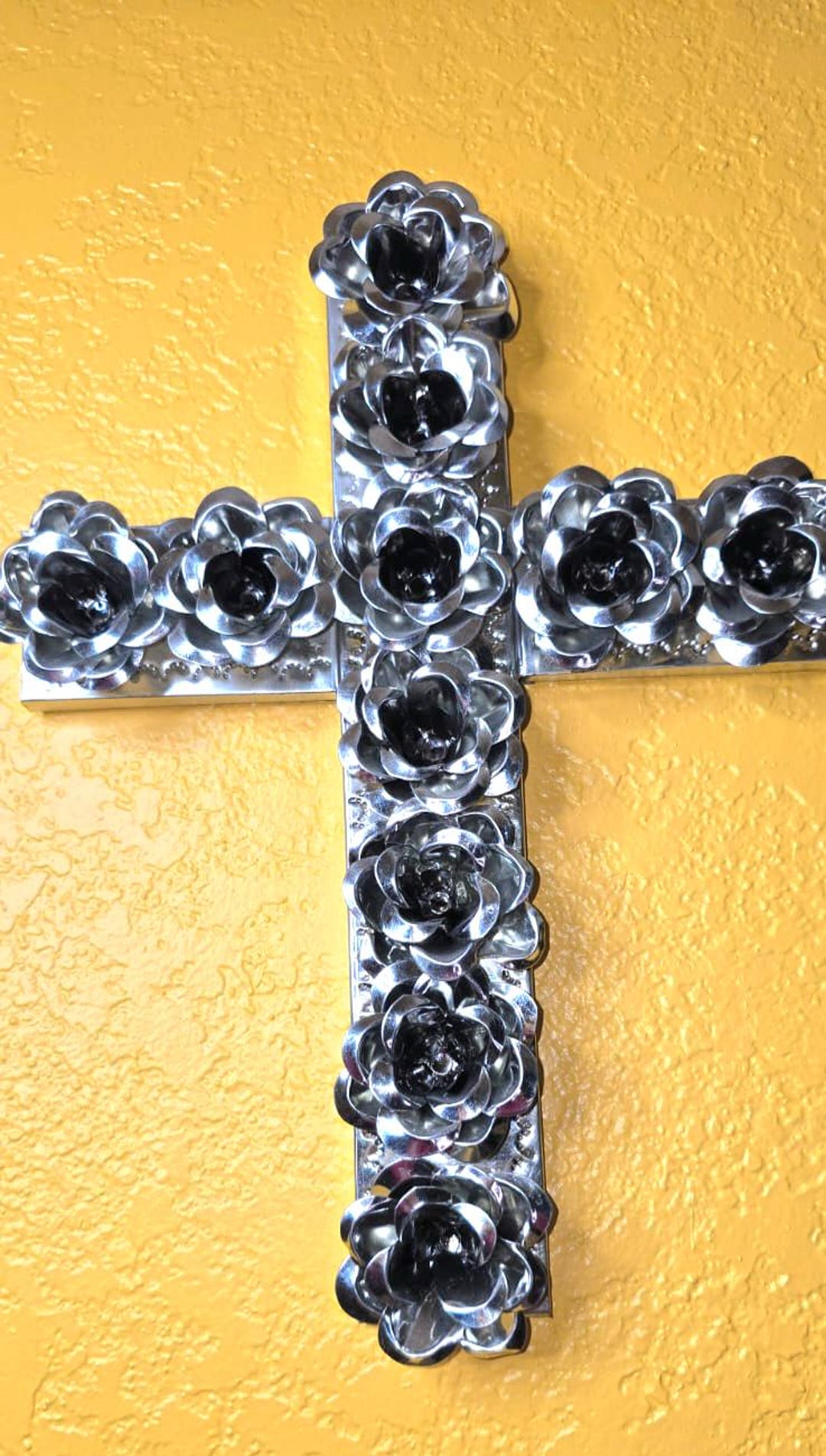 Tin Cross With Roses / Mexican Handmade Tin / Handmade Wall Art / Gift ...