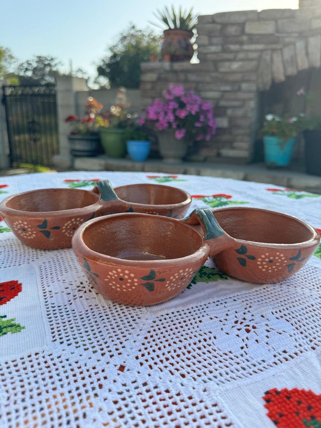 Mexican Barro Clay Double Salsa Bowl: Terracotta Serving Dish - Etsy