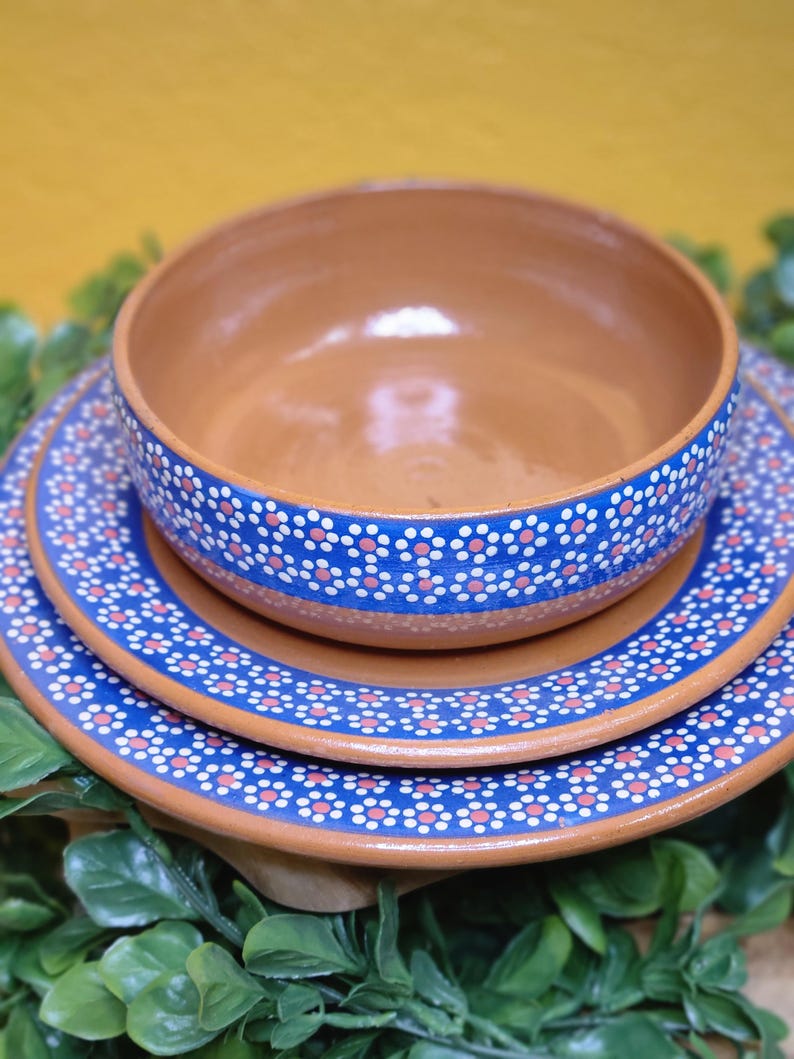 Handmade Mexican Barro Plate 3 Piece Set: Capuliniado Design Juego De 3 ...