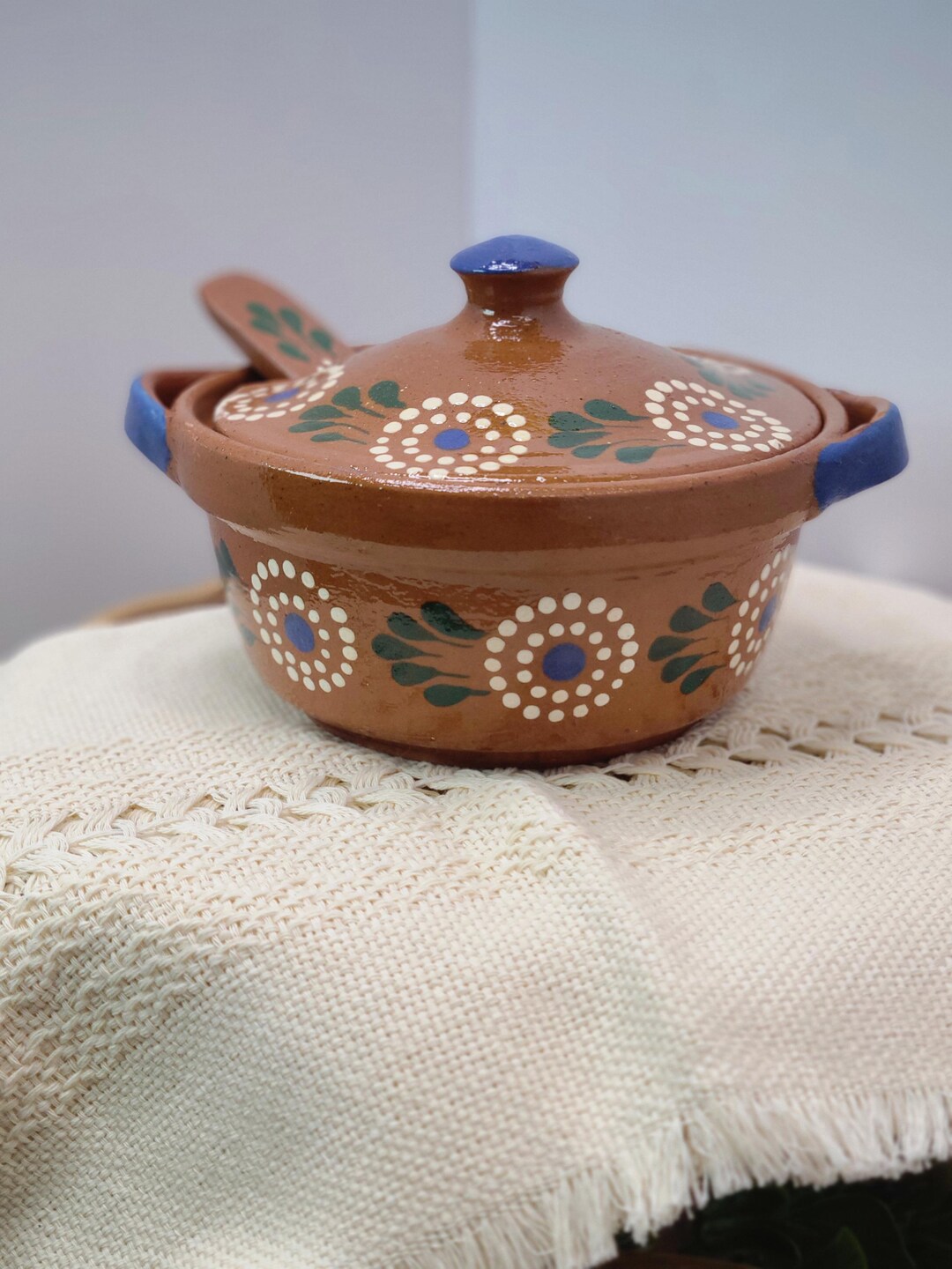 Handmade Mexican Barro Terracotta Bowl Set: Blue Glazed Cazuelita - Etsy
