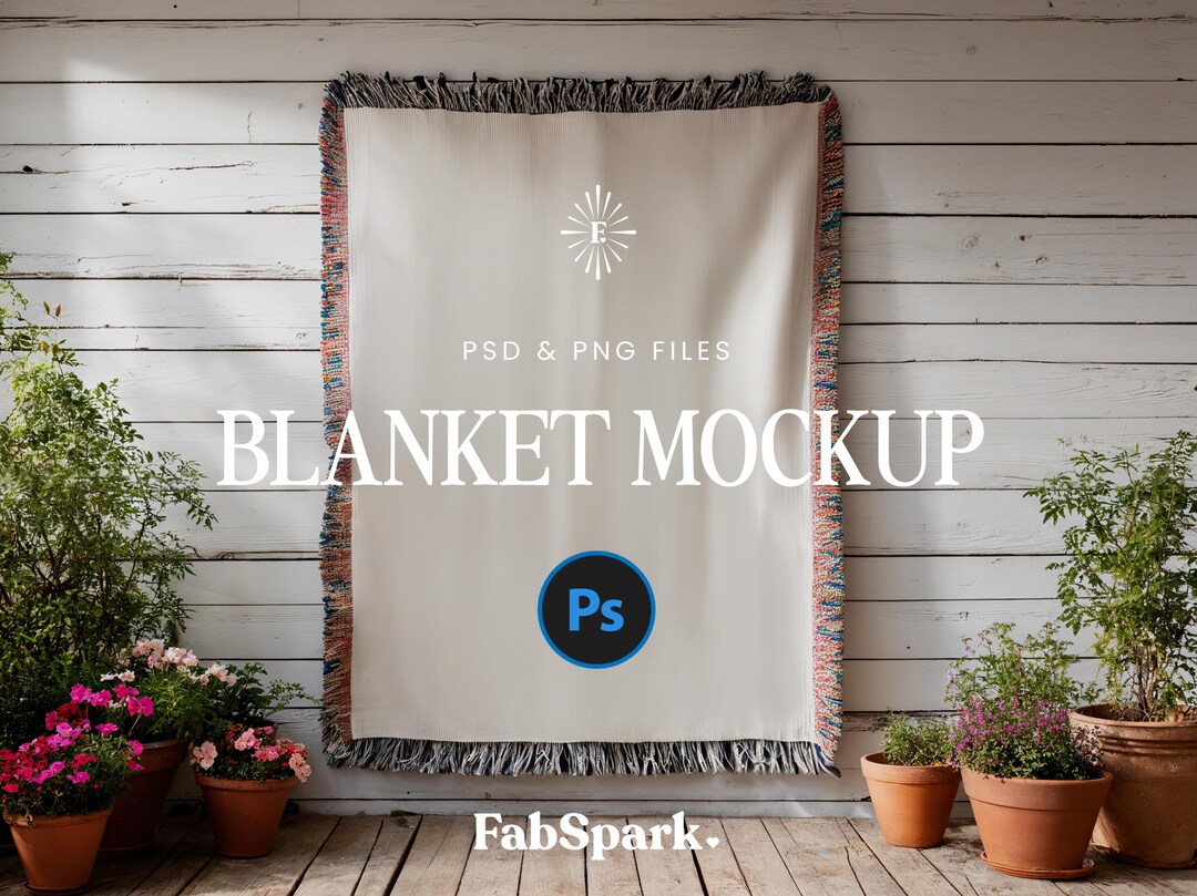 Woven Blanket Mockup, Photoshop POD Woven Blanket Mockup, Smart Object ...