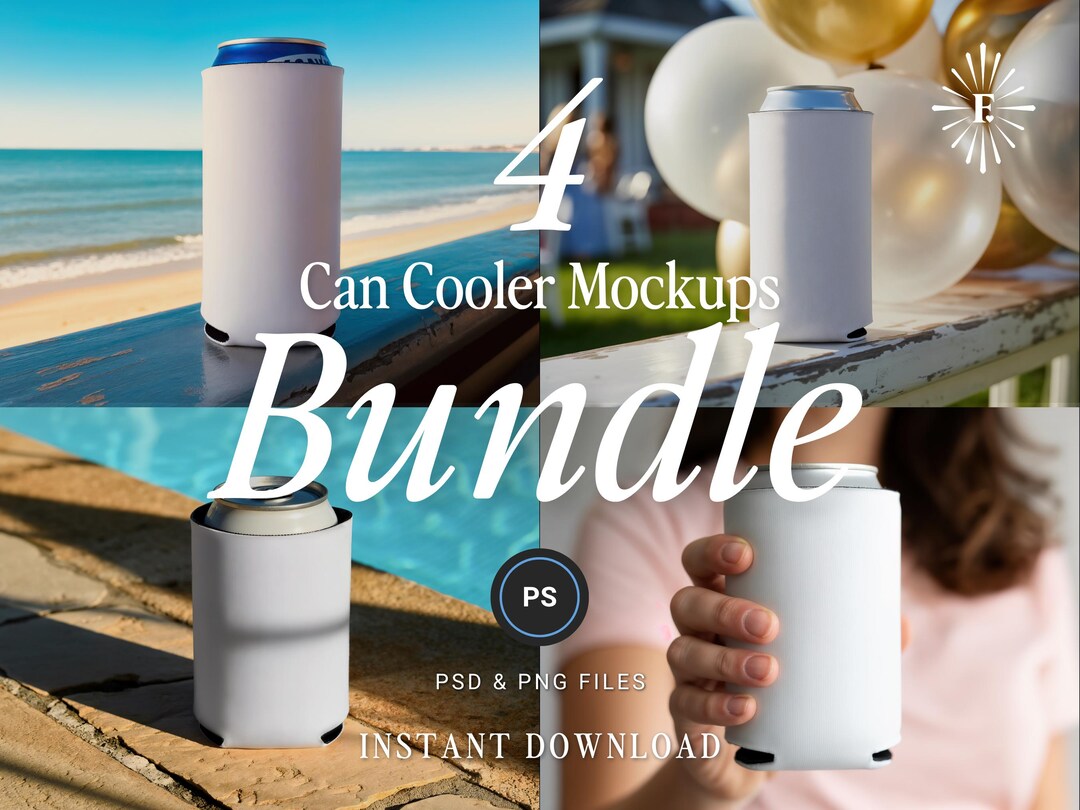 Can Cooler Mockups Bundle, 4 Photoshop Editable Can Cooler Bundle, PSD ...