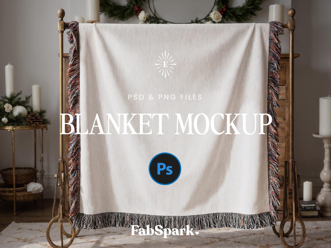 Photoshop POD Woven Blanket Mockup, Printify Woven Blanket PSD Mockup ...