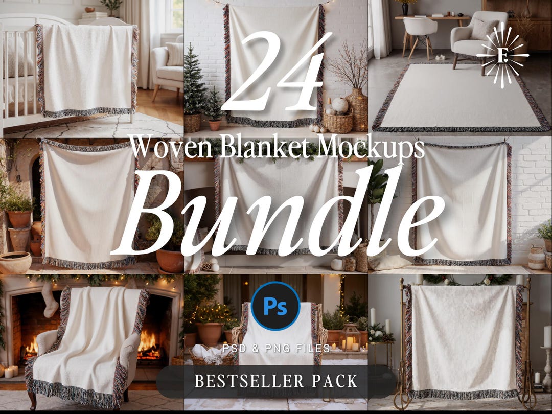 Woven Blanket Mockups Bundle, 24 Photoshop Blanket Bundle,pod Woven ...