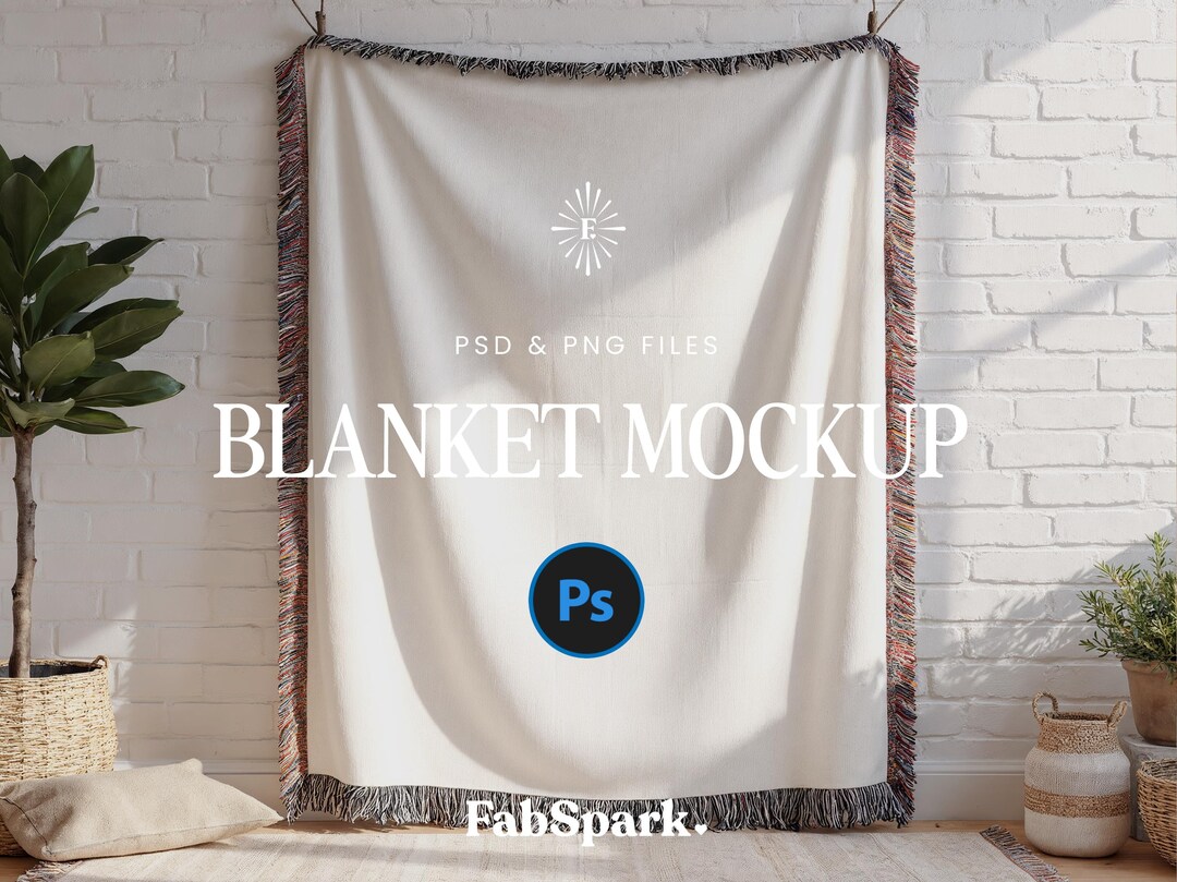 Printify Woven Blanket PSD Mockup, Photoshop POD Woven Blanket Mockup ...