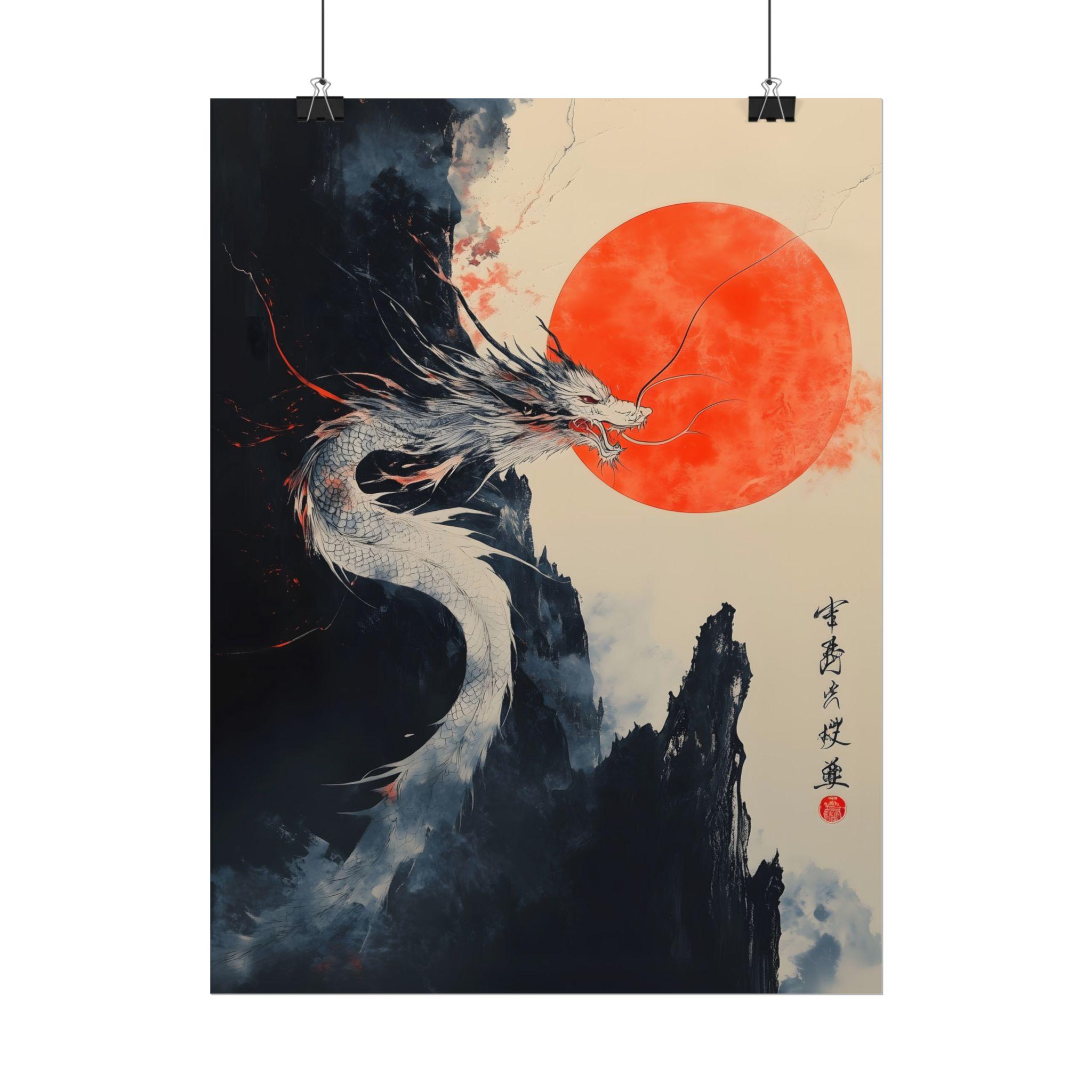 Japanese Dragon Wall Art, Asian Inspired Wall Decor, Kanji Text, Ukiyo ...