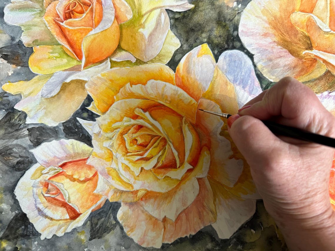 Rose Flower Original Art| Yellow Floral Wall Decor| Nature Print ...