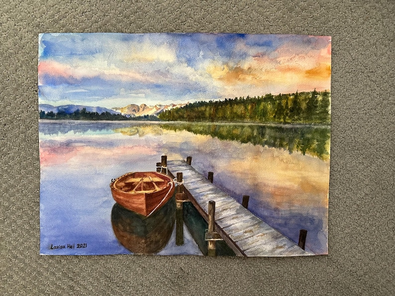 Boat on a Lake Artwork | Nautical Wall Decor | Lake House Decor ...