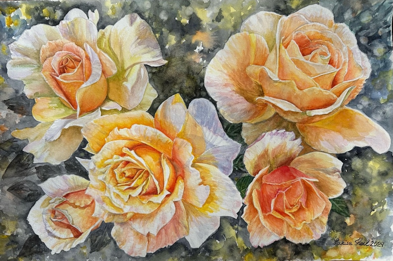 Rose Flower Original Art| Yellow Floral Wall Decor| Nature Print ...