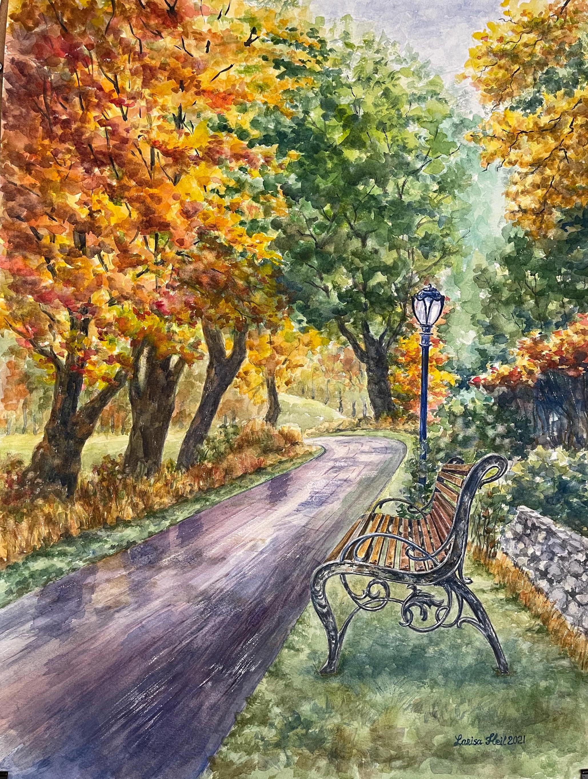 Bench in the Park Watercolor Painting| Handmade Original Art| Park ...