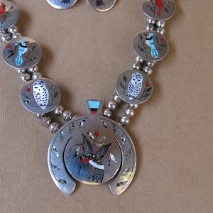 Remarkable Vintage Zuni Bird Necklace and Earrings Set, D Edaakie, Zuni ...