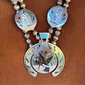 Remarkable Vintage Zuni Bird Necklace and Earrings Set, D Edaakie, Zuni ...