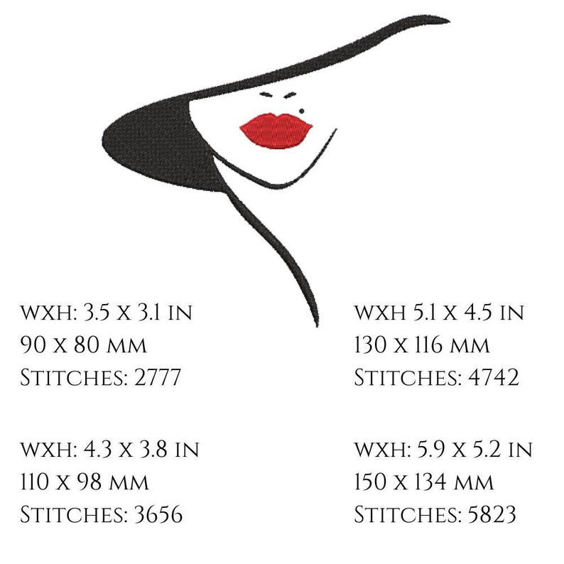 Beautiful Woman Face Embroidery Design, Woman With Red Lips Embroidery ...