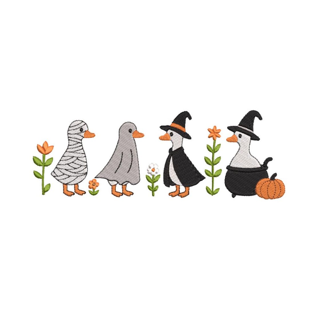 Halloween Goose Embroidery Design, Cute Witch Ghost Pumpkin Goose ...
