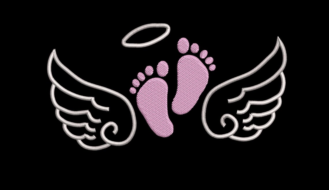 Baby Angel Wings Embroidery Design, Baby Feet With Halo Machine ...