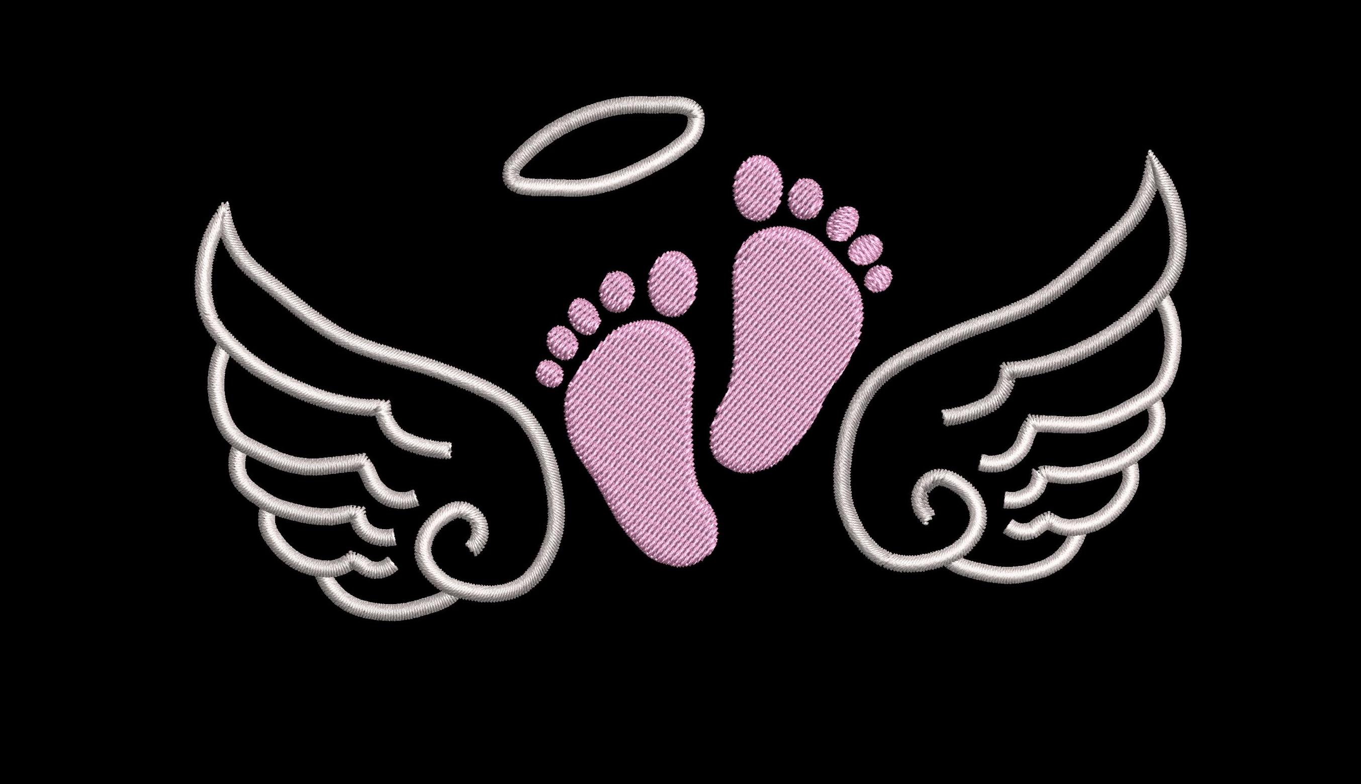 Baby Angel Wings Embroidery Design, Baby Feet With Halo Machine ...