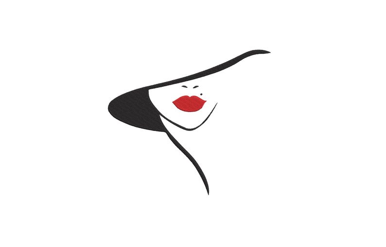 Beautiful Woman Face Embroidery Design, Woman With Red Lips Embroidery ...