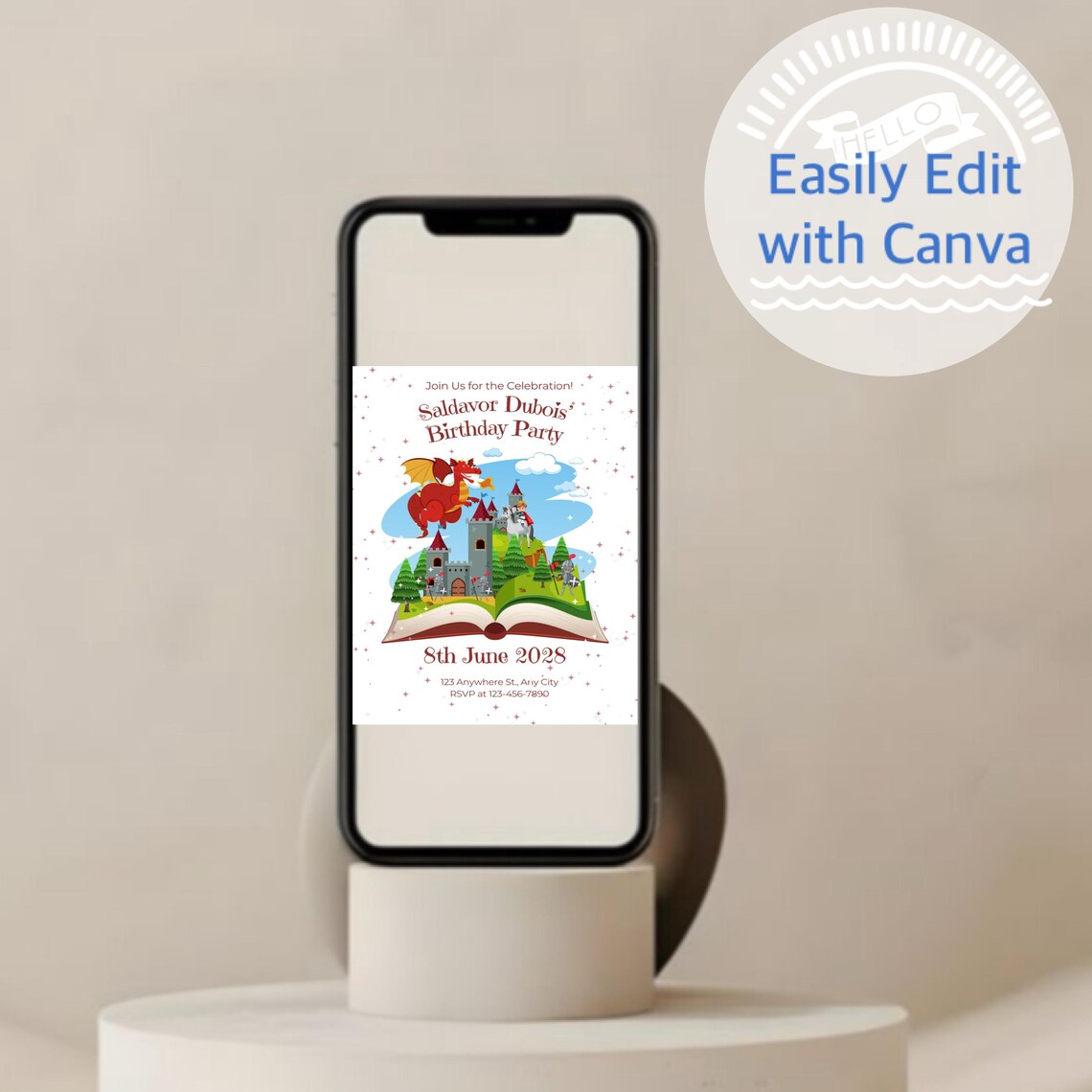 Medieval Fantasy Birthday Invitation, Knight and Dragon Kids Party Card ...