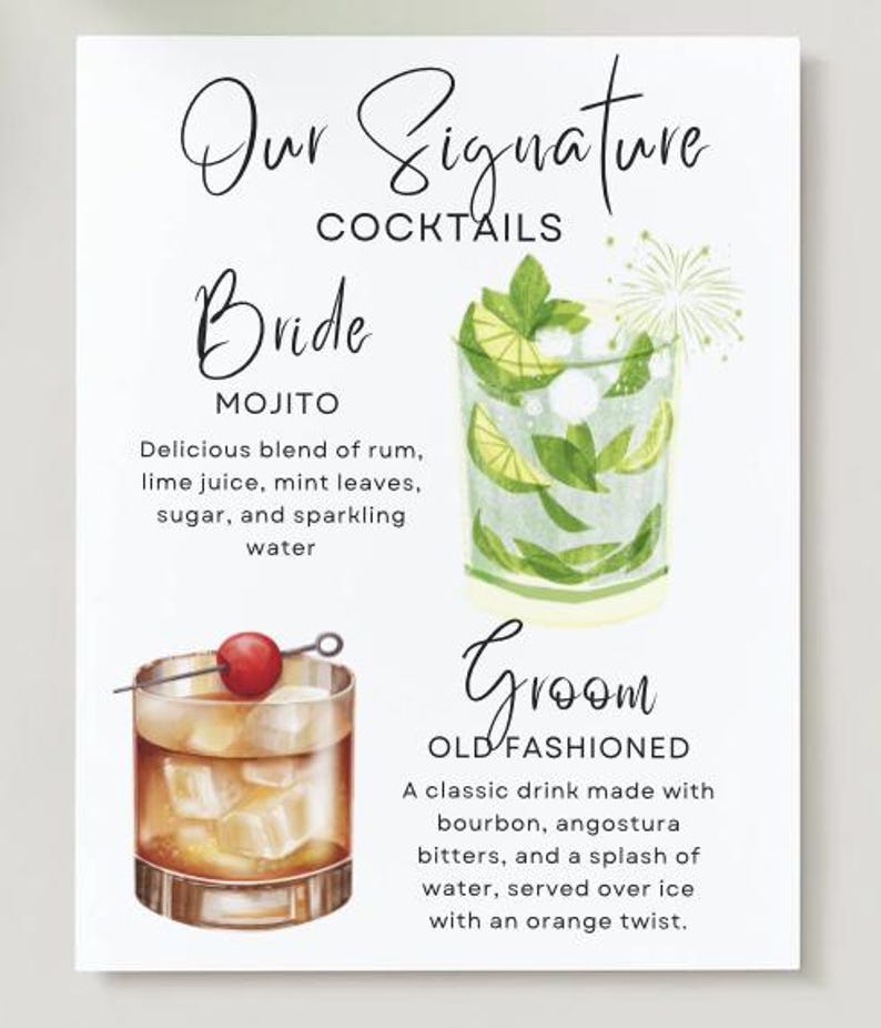 Customizable Drink Menu, Wedding Bar Template, Reception Drink Menu ...