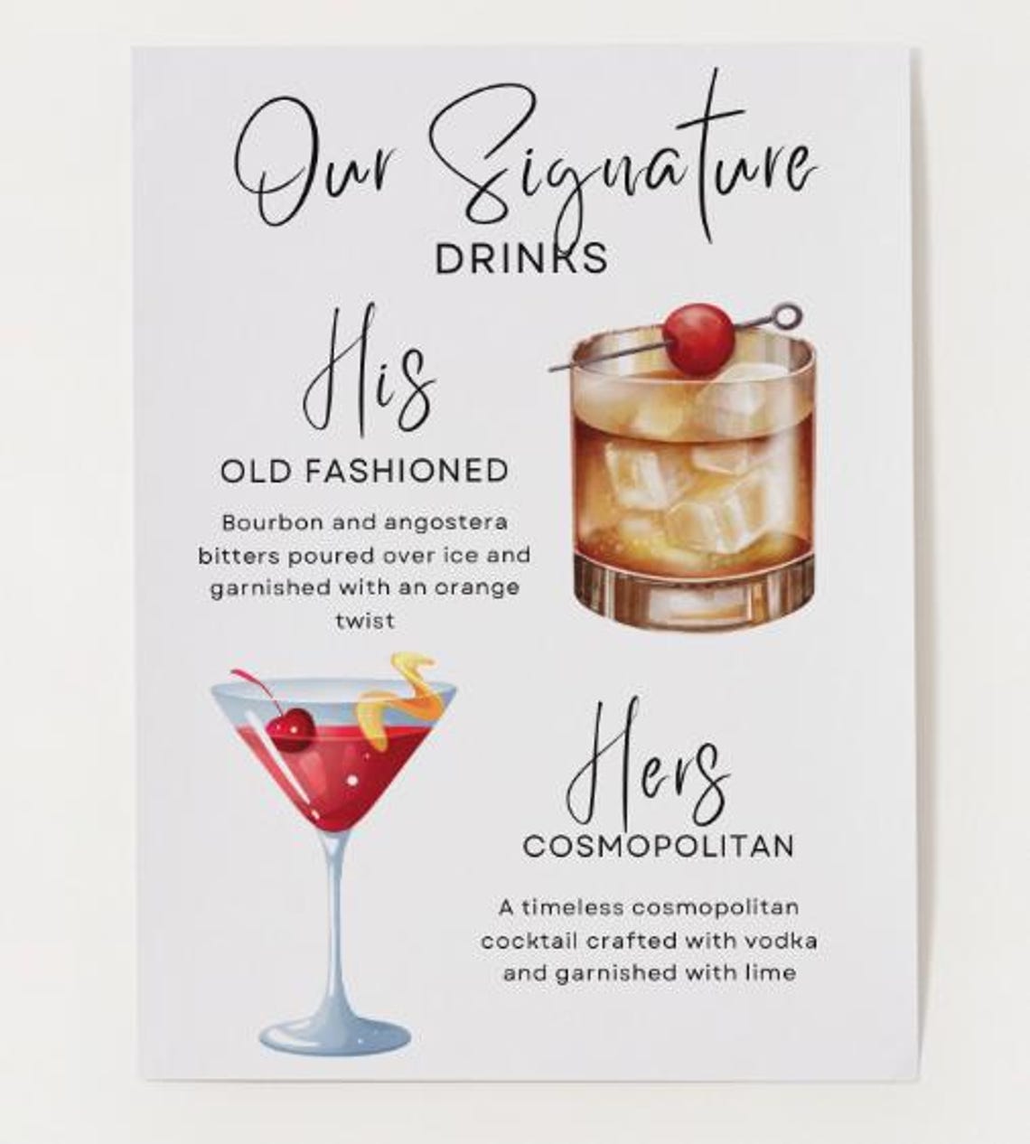 Customizable Drink Menu, Wedding Bar Template, Reception Drink Menu ...