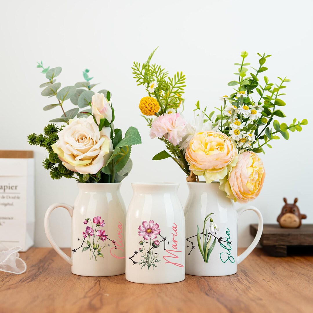 Personalised Vase,custom Birth Flower Vase,zodiac Sign Vase,mini ...