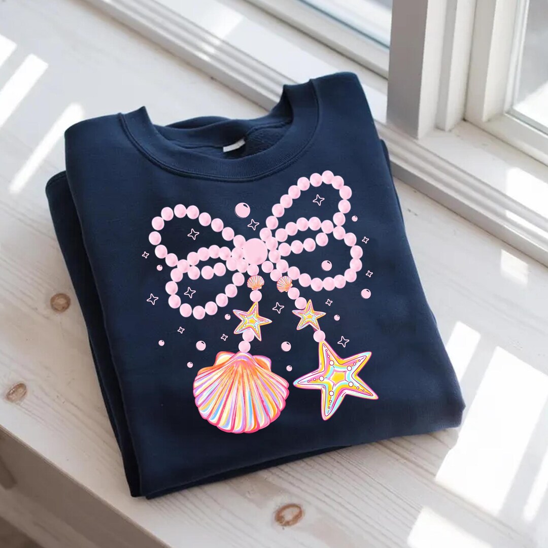 Coquette Clam Pearl Bow Png, Coastal Seashell Starfish PNG, Preppy ...