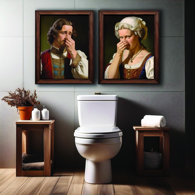 Funny Renaissance Retro Bathroom Printables Set Stinky WC Art Vintage ...