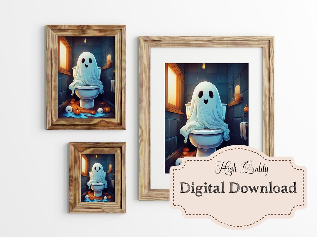 Ghost in the WC Funny Bathroom Printable Wall Art Halloween Decor ...