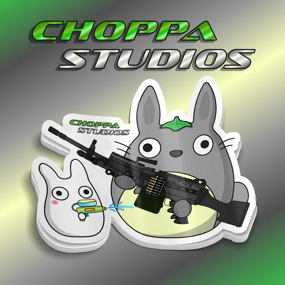 Gratatatoro CHOPPA STUDIOS Character Gun Sticker M249 LMG Machine Gun Japanese Cartoon Animated ...