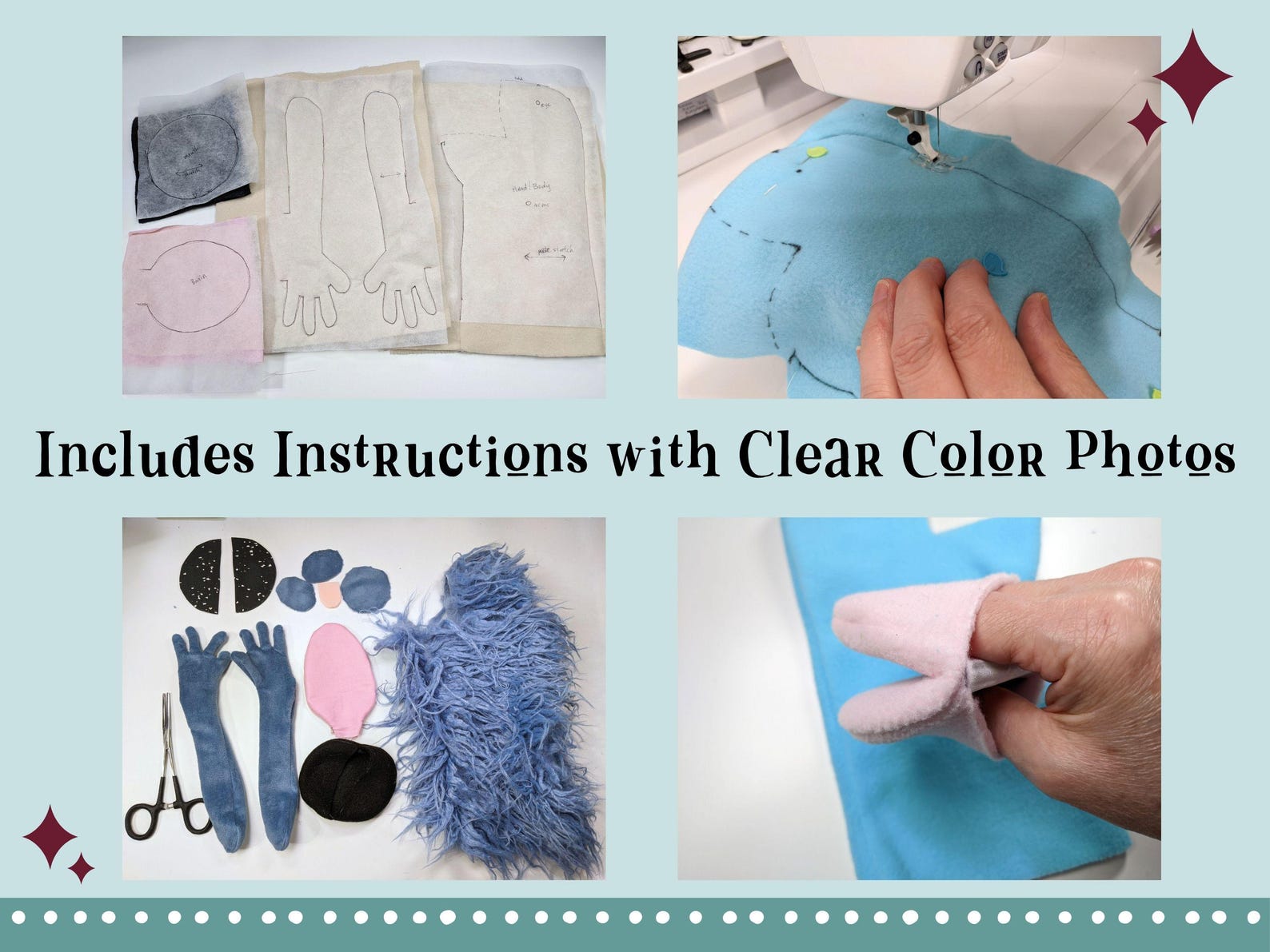 Furry Monster Puppet PDF Sewing Pattern - the Beasley Puppet With ...