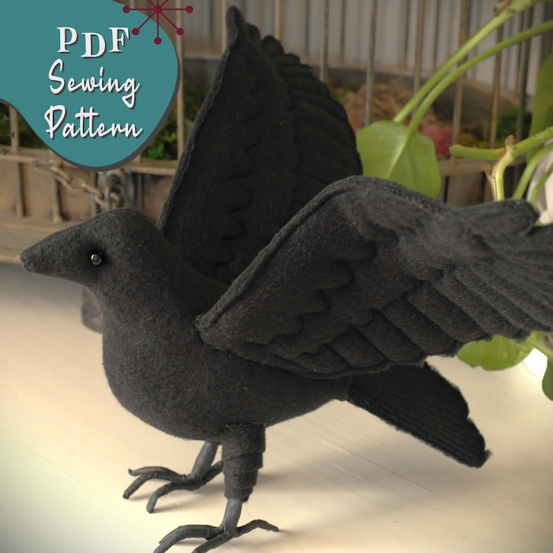 Crow PDF Sewing Pattern With Quilted Wings and Tail for Fall or ...