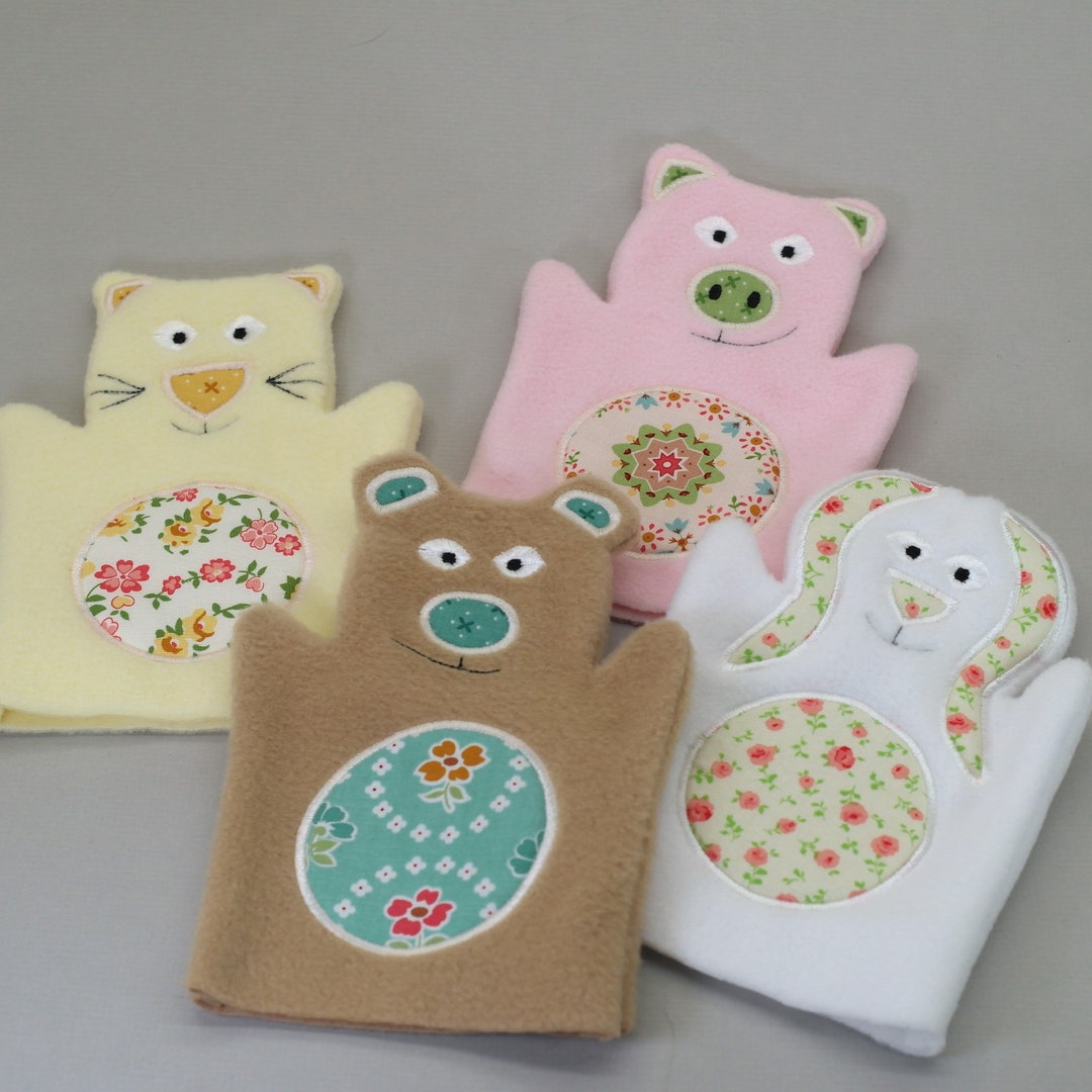 Animal Hand Puppets In-the-hoop Designs With Pig, Bunny, Bear and Kitty ...